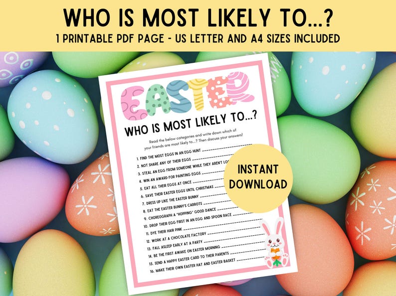 Easter Who is Most Likely To...? PRINTABLE Easter Game, Easter Activity ...