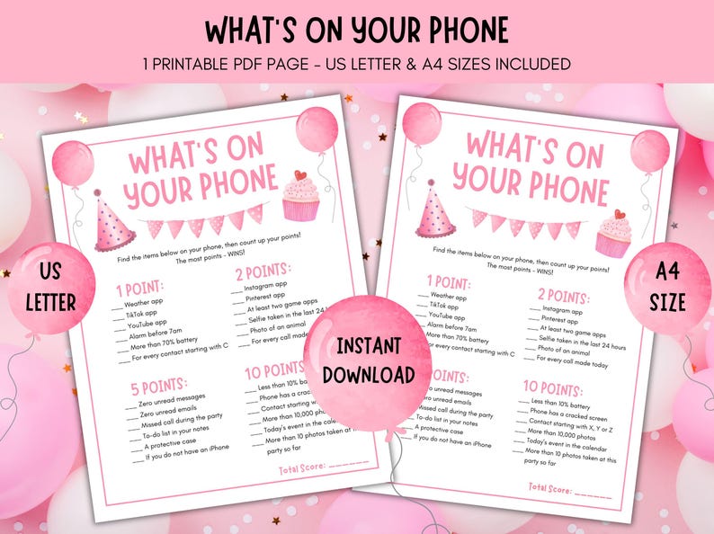 What's on Your Phone? PRINTABLE Girls Birthday Game, Girls Party Games ...