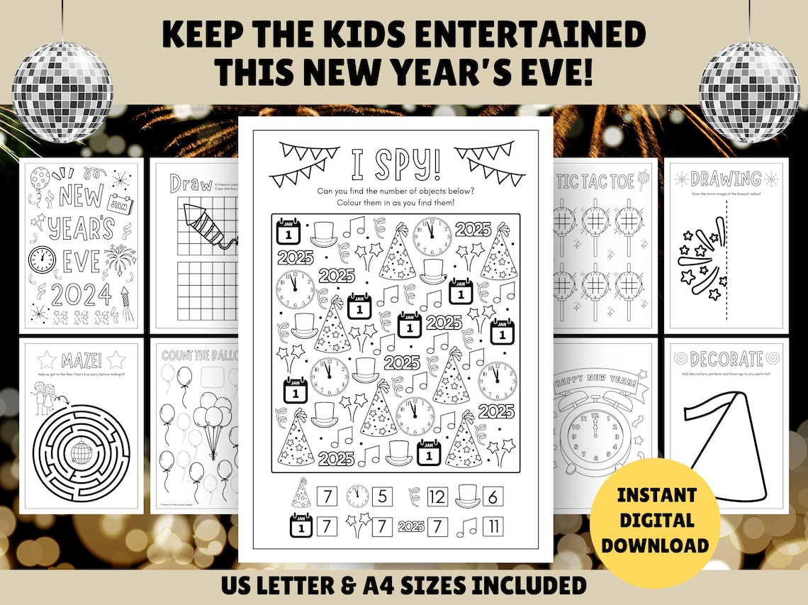 Kids New Year's Eve Activity Book - PRINTABLE New Year's Kids ...
