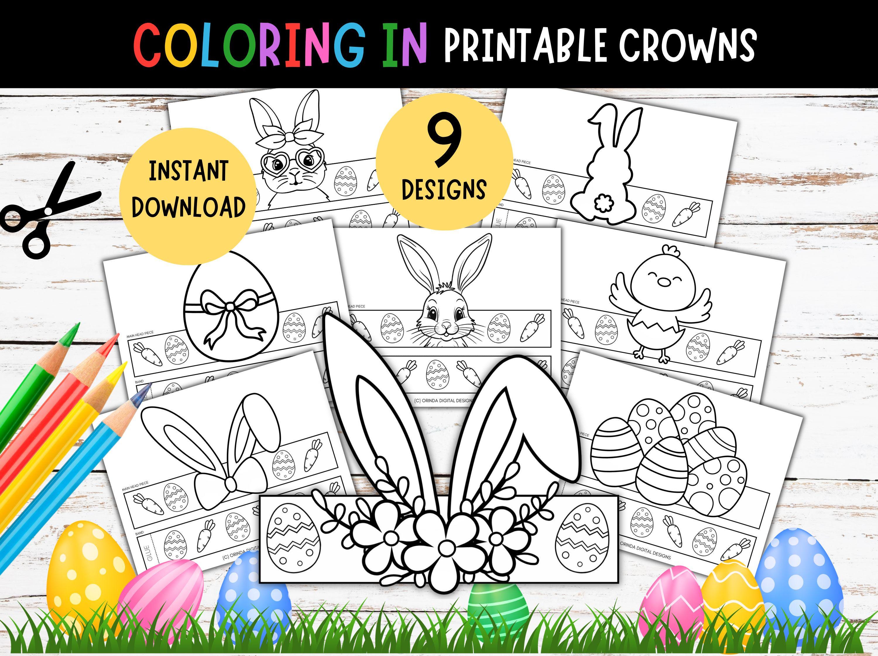 9 X Easter Paper Crowns! PRINTABLE Coloring Crown! Kids Easter Craft ...