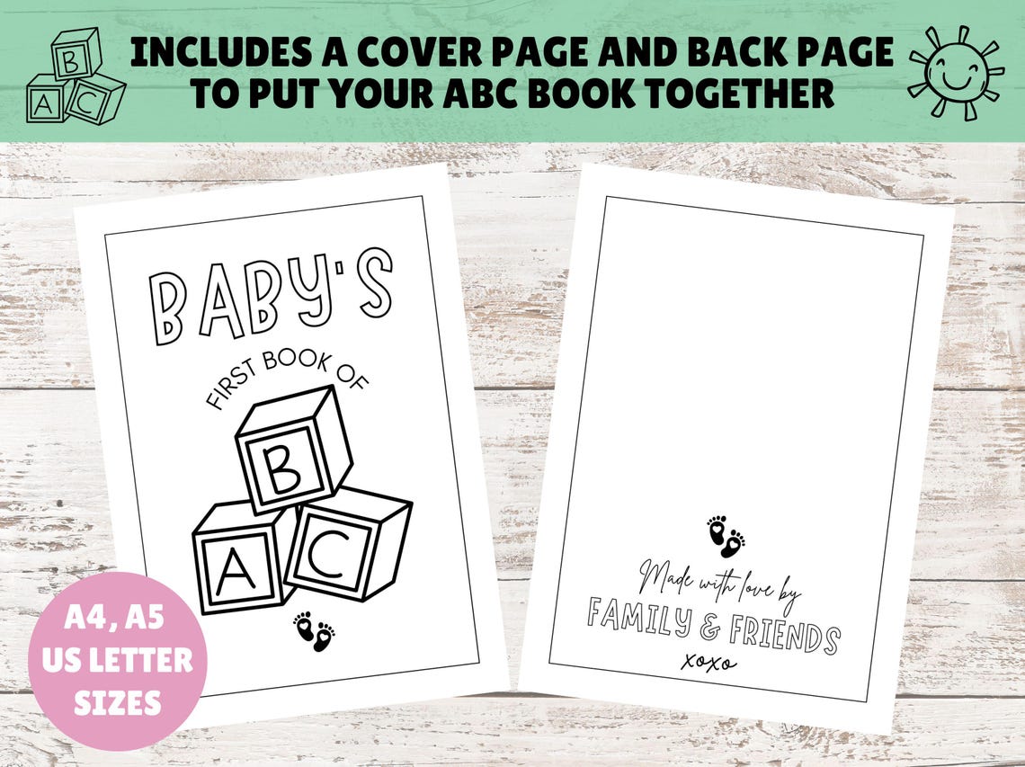 Blank Baby's First ABC Book - DIY Baby Shower Game - Baby Shower ...