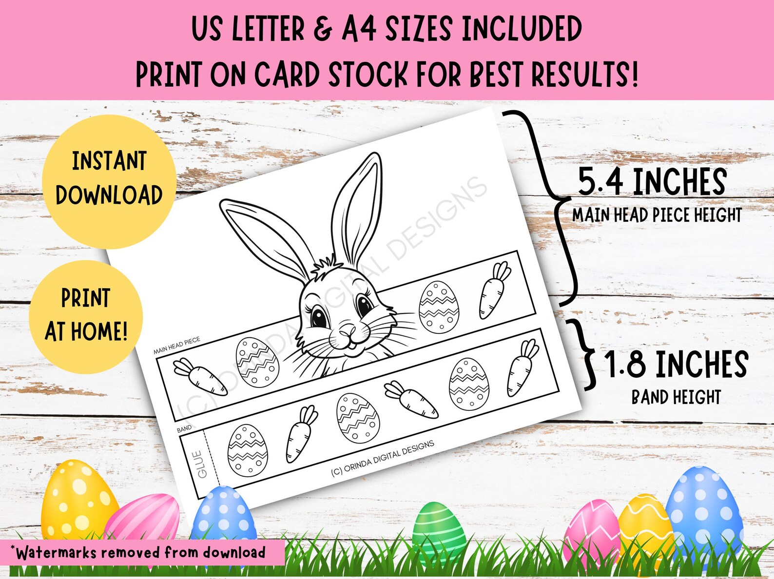 Easter Bunny Paper Crown! PRINTABLE Easter Coloring Crown! Kids Easter ...