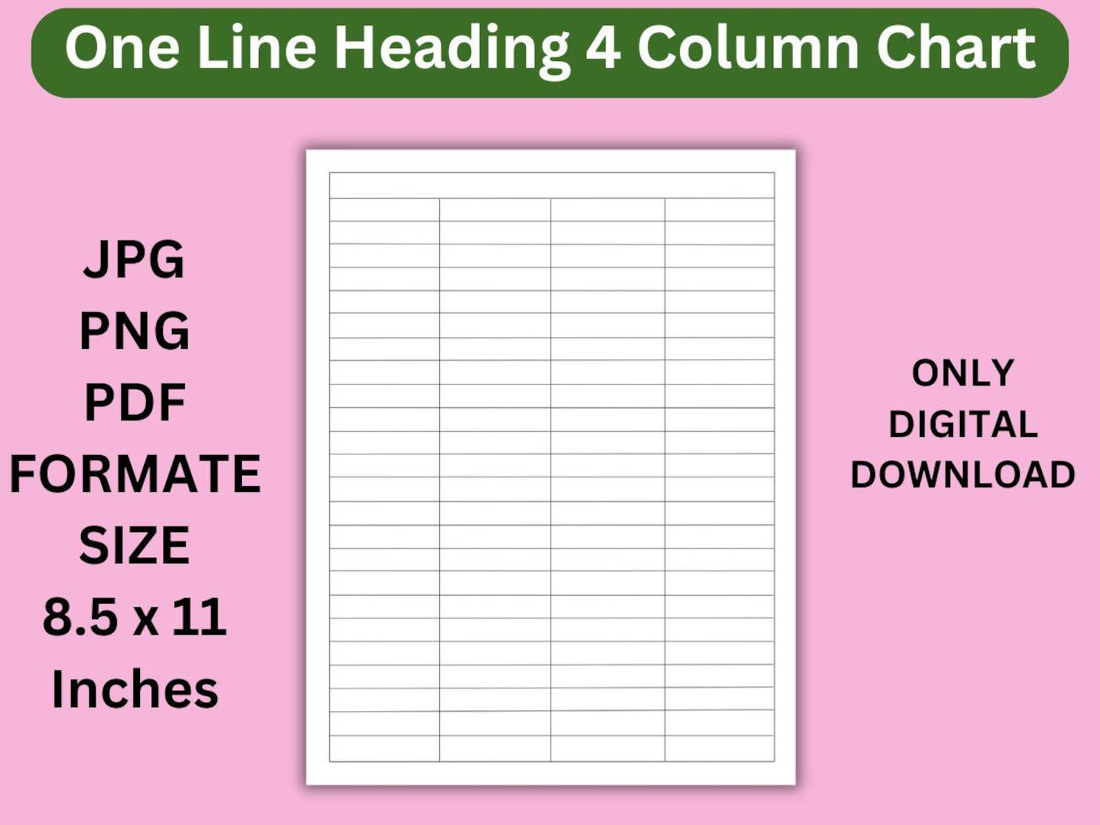 Printable Blank Column Chart Template: Lined Heading (digital Download ...
