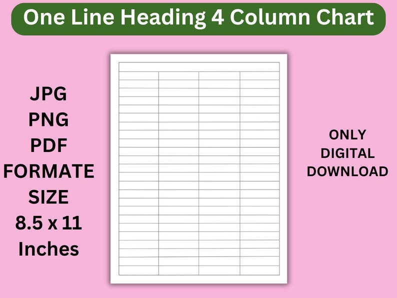 Printable Blank Column Chart Template: Lined Heading (digital Download ...