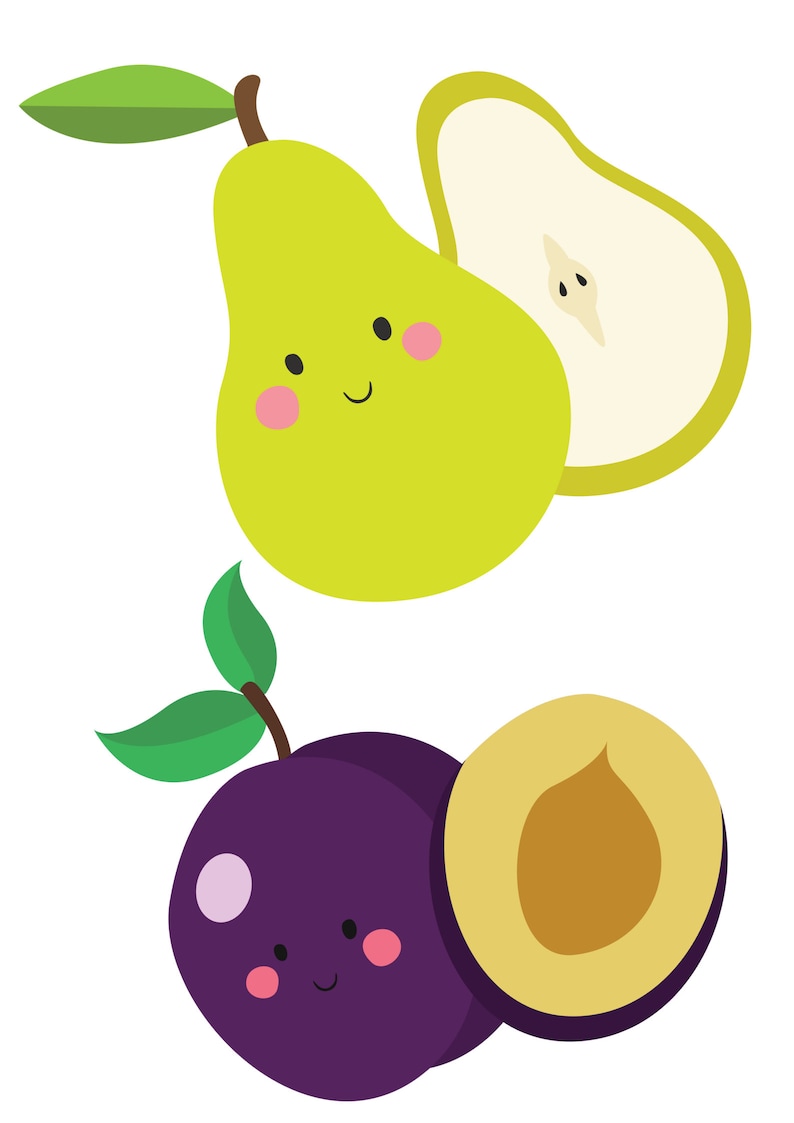 Cute Fruit Clipart Clip Art Set of Berries, Apple, Banana, Fruit, Happy ...