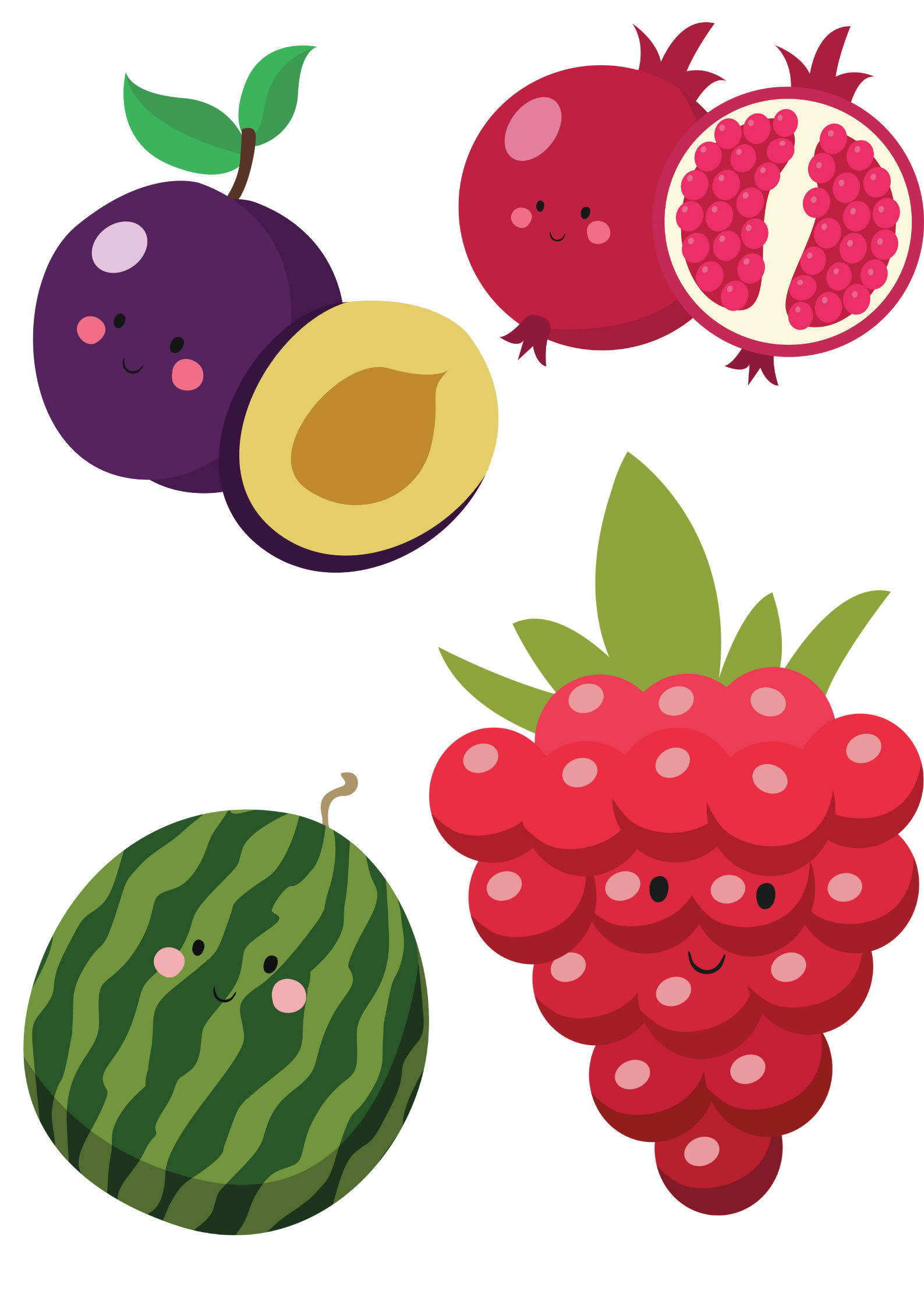 Cute Fruit Clipart Clip Art Set of Berries, Apple, Banana, Fruit, Happy ...