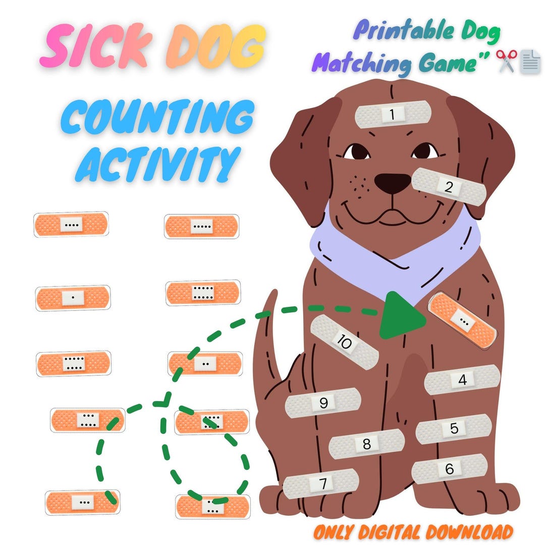 Dog Bandage Matching Game Printable | Puppy First Aid Activity for Kids ...