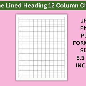 Printable 12 Column Chart Template: Blank Table Grid (PDF, JPG, PNG) - Etsy