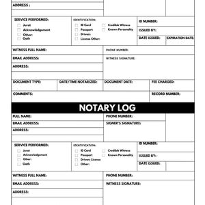 Printable Notary Journal, Notary Book, Ledger for Notary Signing Agent ...