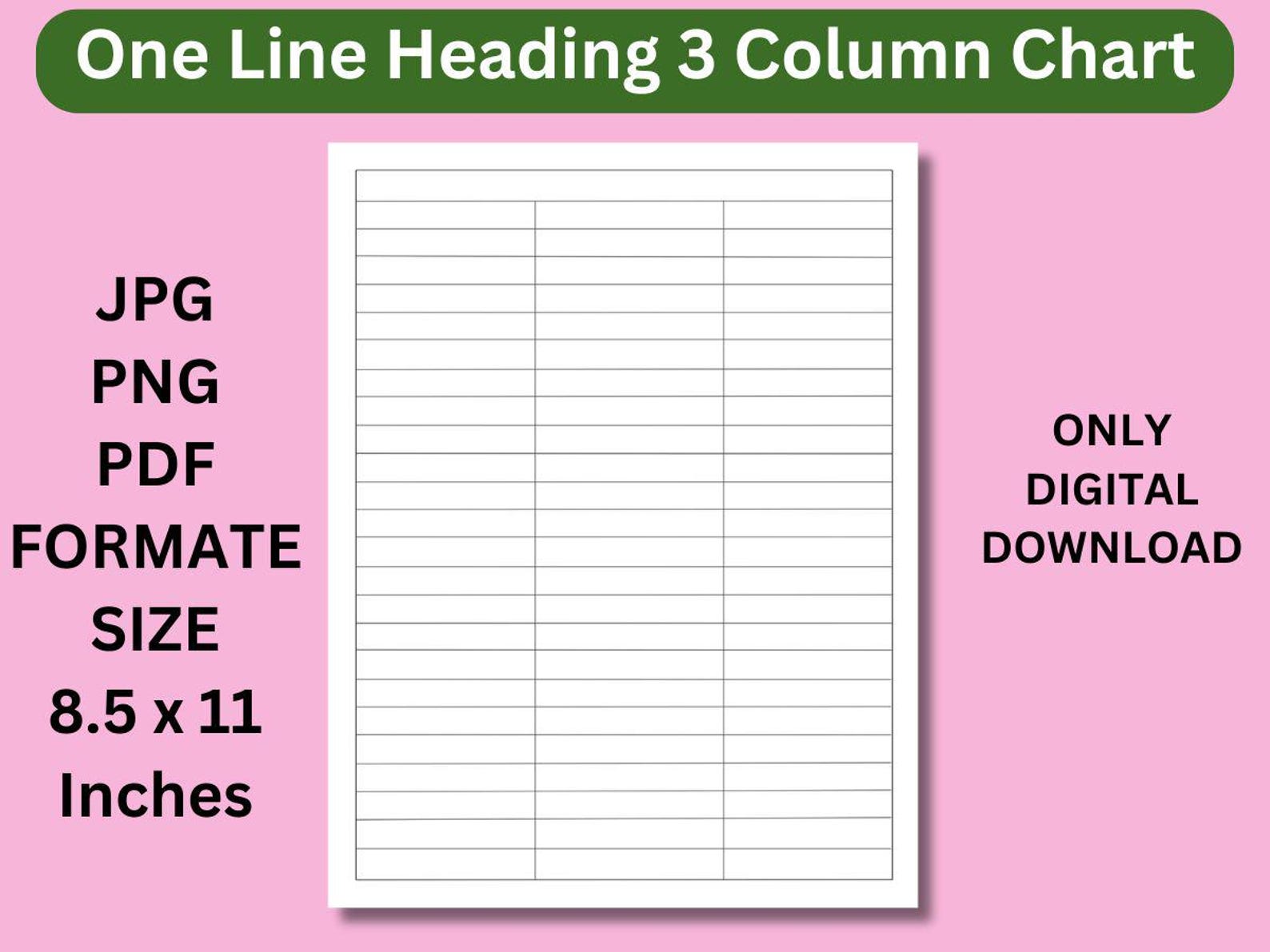 Printable Blank Column Chart Template: Lined Heading (PDF, JPG, PNG) - Etsy