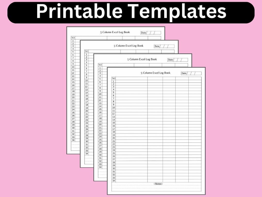 5 Column Excel Log Book Template (printable PDF) - Etsy