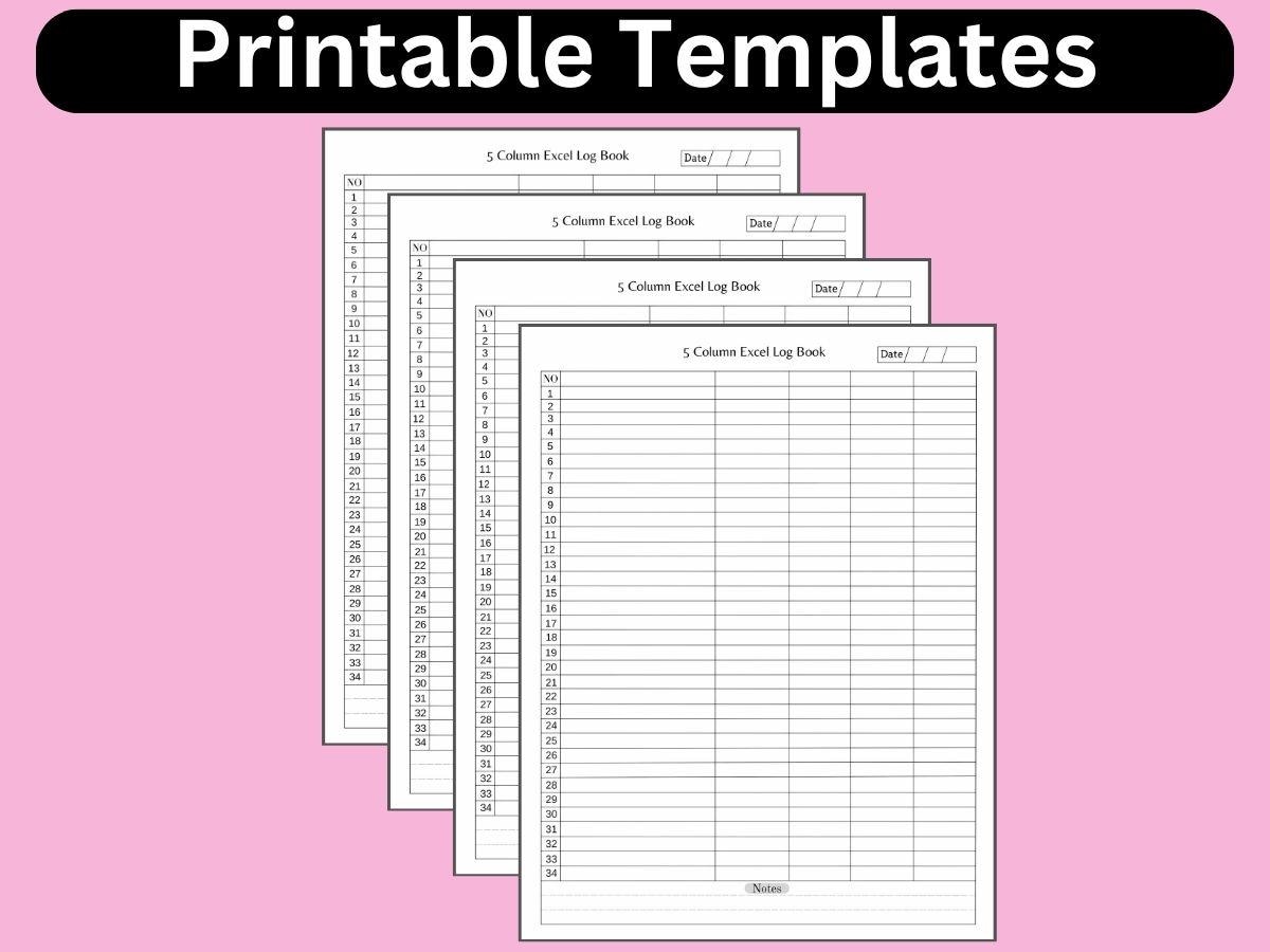 5 Column Excel Log Book Template (printable PDF) - Etsy