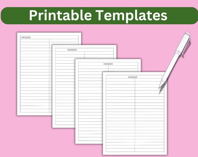 Printable Blank 2 Columns List Text Input and Print and Write Digital, Editable Template ...