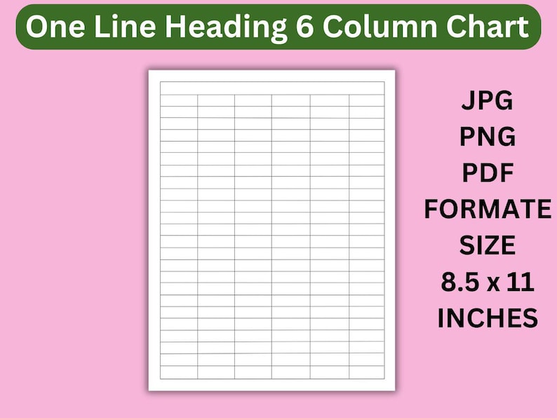 Printable 6-column Chart Template: Blank Table Grid (PDF, JPG, PNG) - Etsy