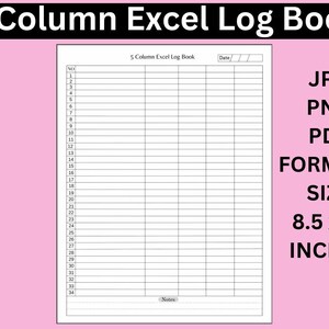 5 Column Excel Log Book Template (printable PDF) - Etsy