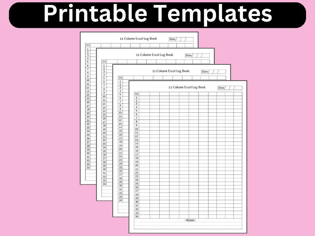 11 Column Excel Log Book Template: Printable Business Ledger (PDF) - Etsy