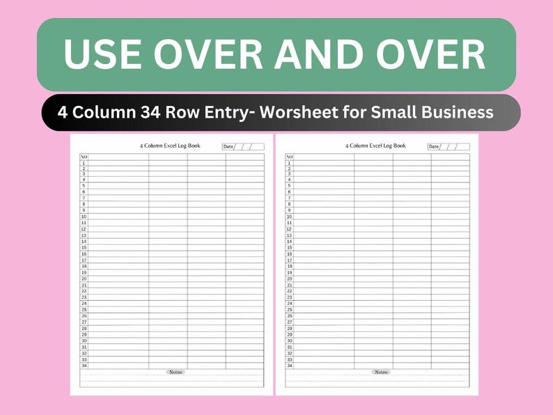 4 Column Excel Log Book Template (PDF, PNG, JPG) - Etsy