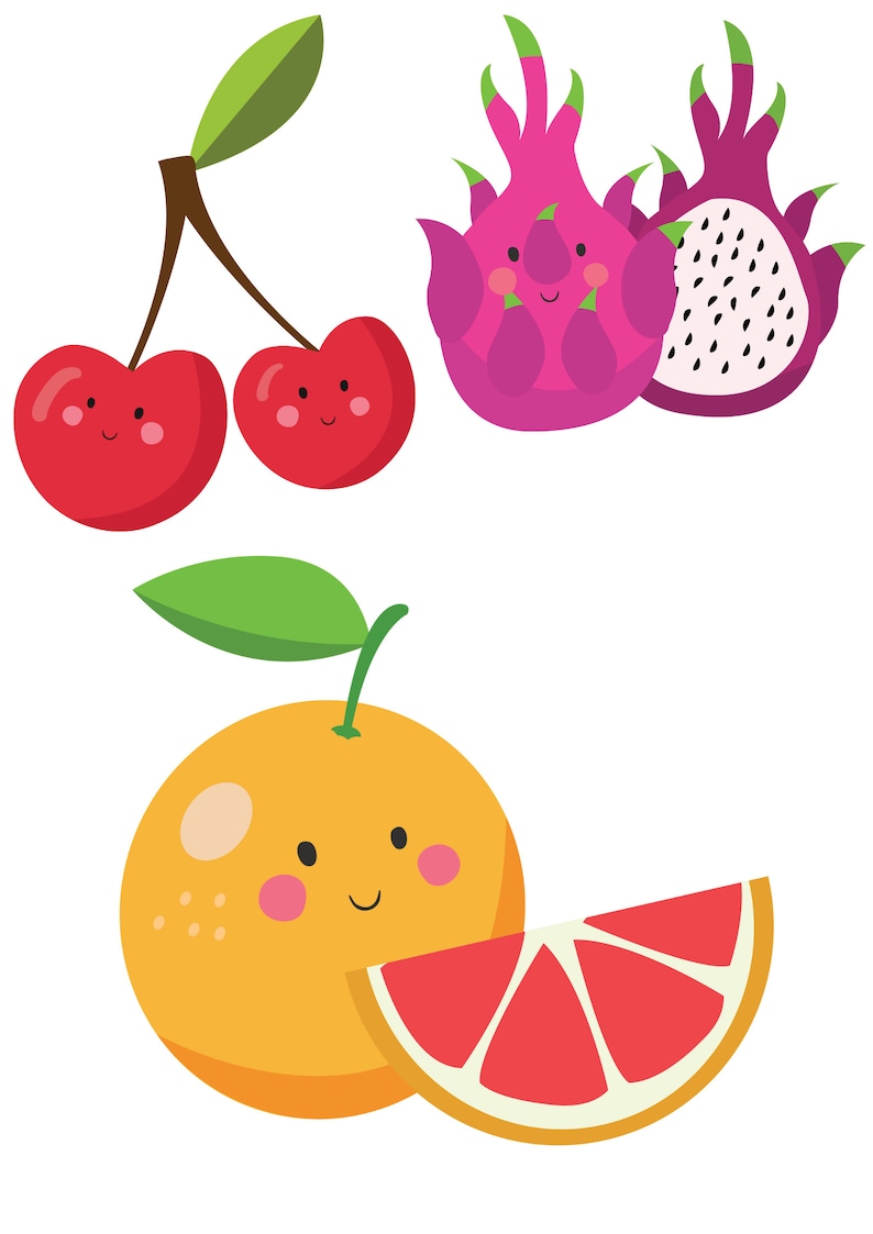 Cute Fruit Clipart - Clip Art Set of Berries, Apple, Banana, Fruit ...