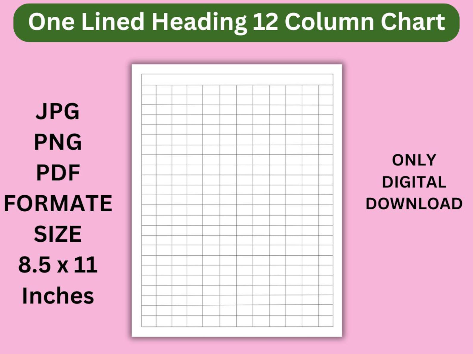 Printable 12 Column Chart Template: Blank Table Grid (PDF, JPG, PNG) - Etsy