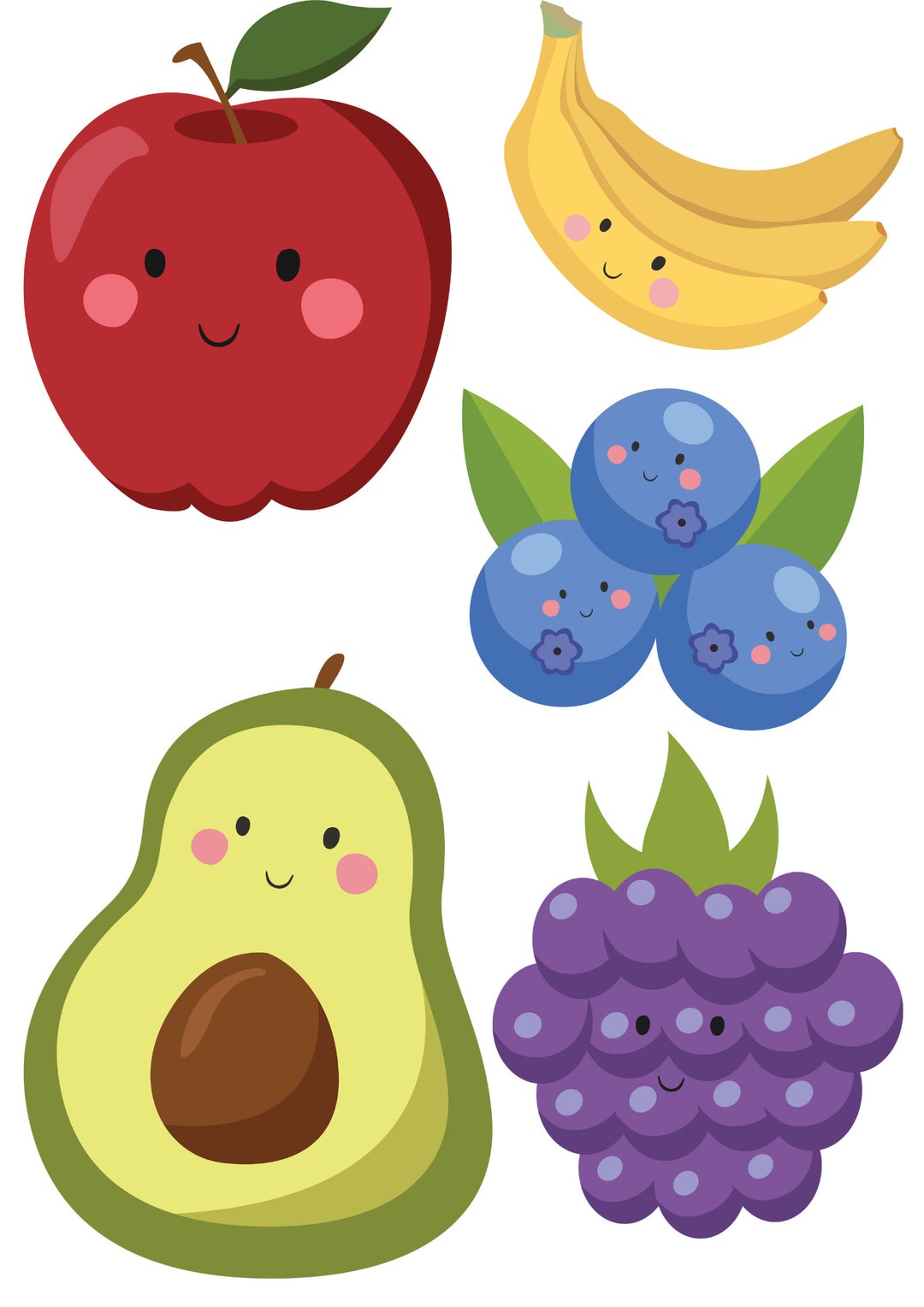 Cute Fruit Clipart - Clip Art Set of Berries, Apple, Banana, Fruit ...