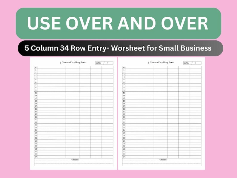 5 Column Excel Log Book Template (printable PDF) - Etsy
