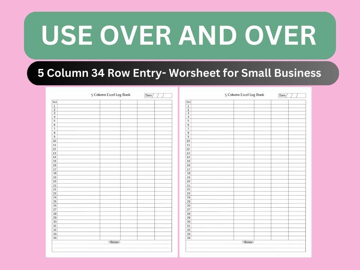 5 Column Excel Log Book Template (printable PDF) - Etsy