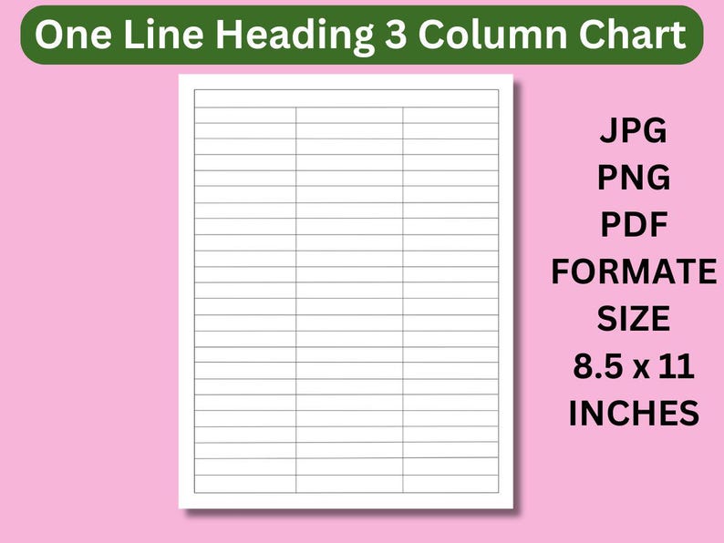 Printable Blank Column Chart Template: Lined Heading (PDF, JPG, PNG) - Etsy