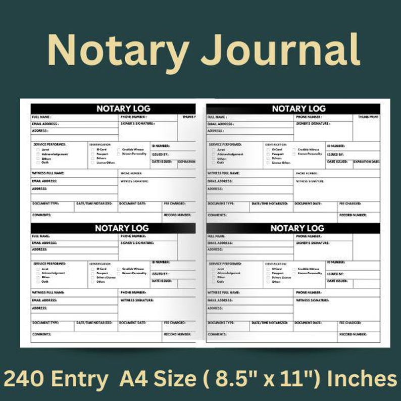 Printable Notary Journal, Notary Book, Ledger for Notary Signing Agent ...