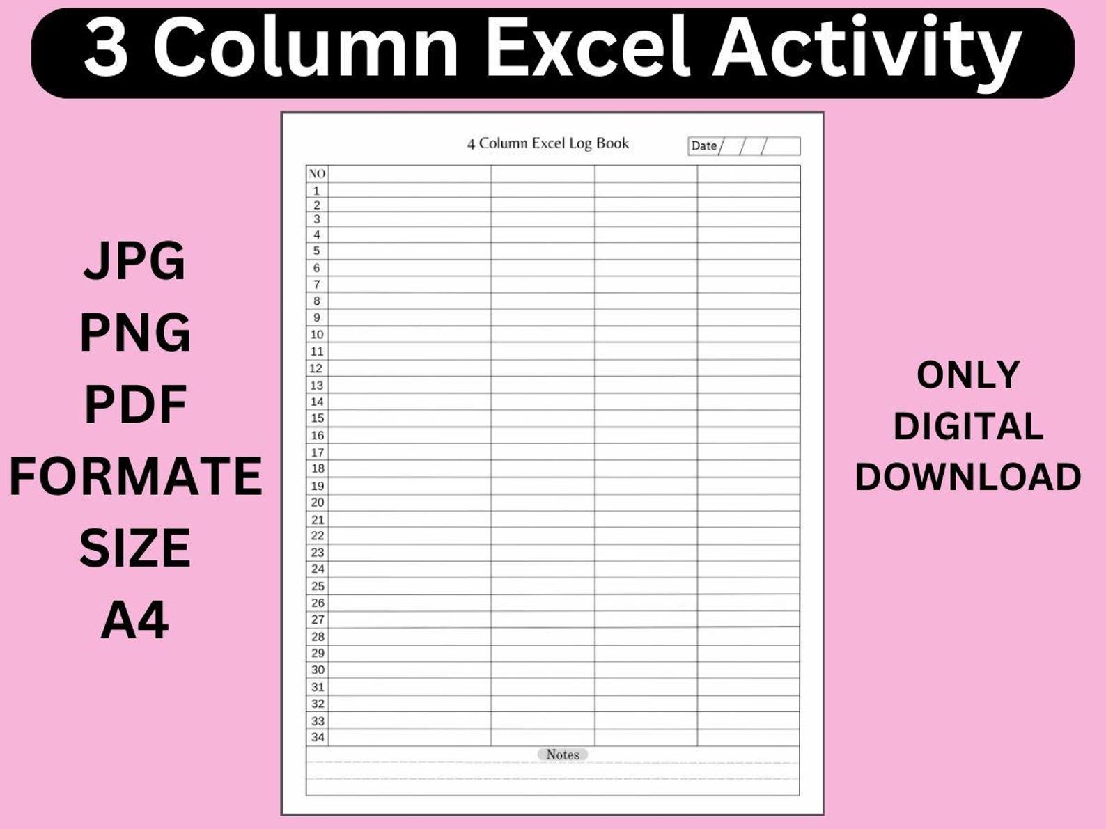 3 Column Excel Log Book: Printable Small Business Ledger (PDF) - Etsy