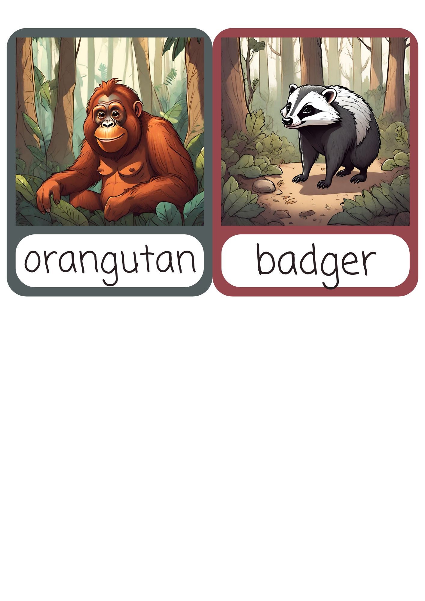 Forest Animals Flashcards | Educational Flashcards for Kids | Cute ...