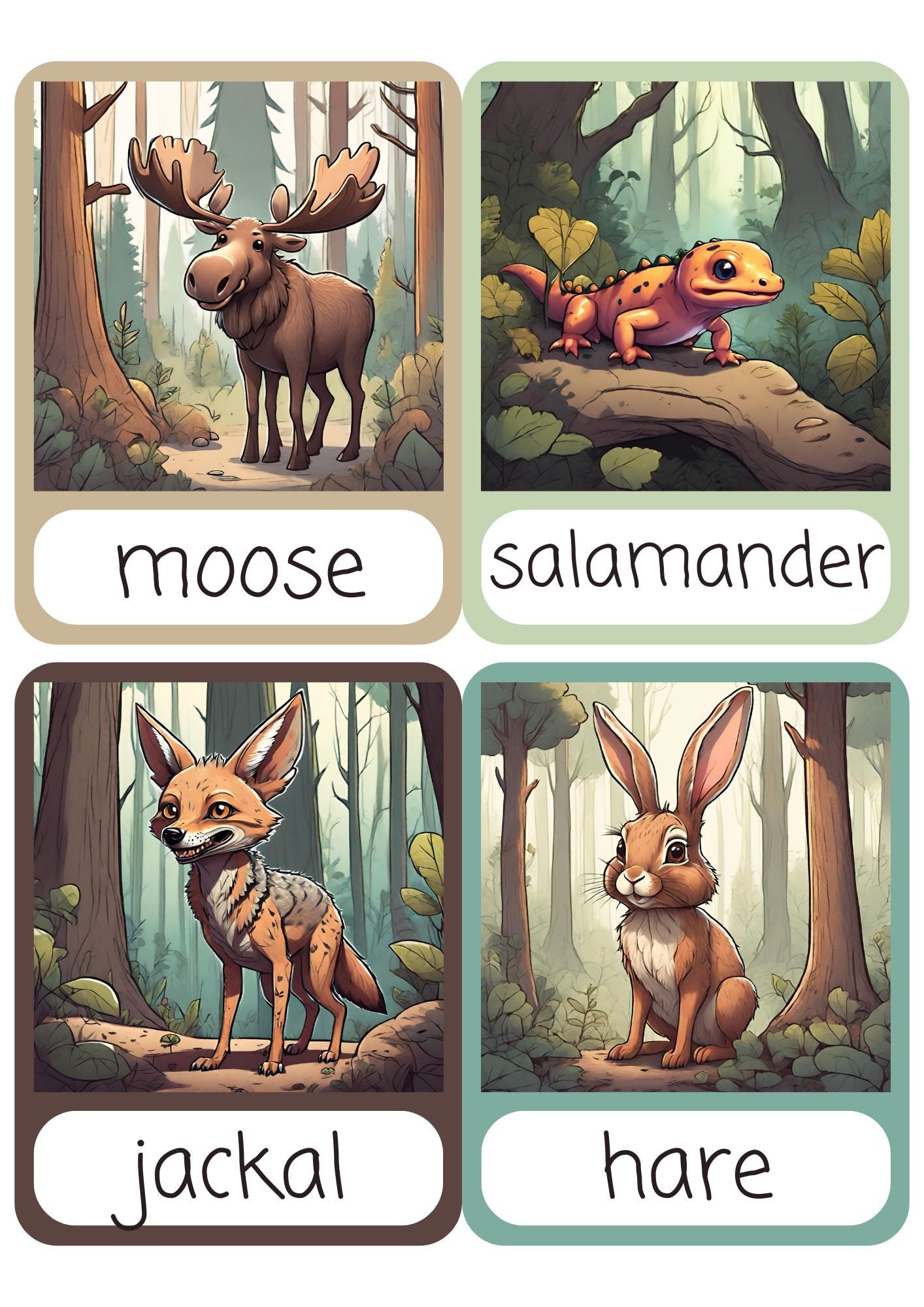 Forest Animals Flashcards | Educational Flashcards for Kids | Cute ...