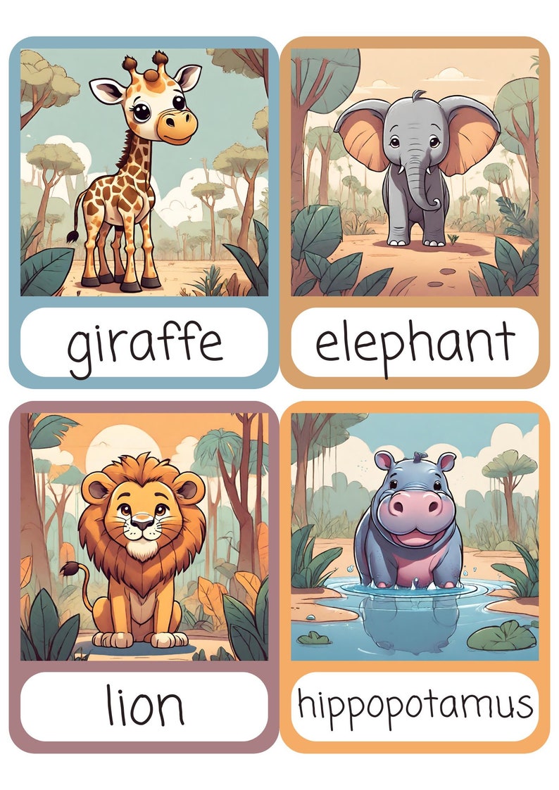 Safari Animals Flashcards | Educational Flashcards | Cute Animals ...