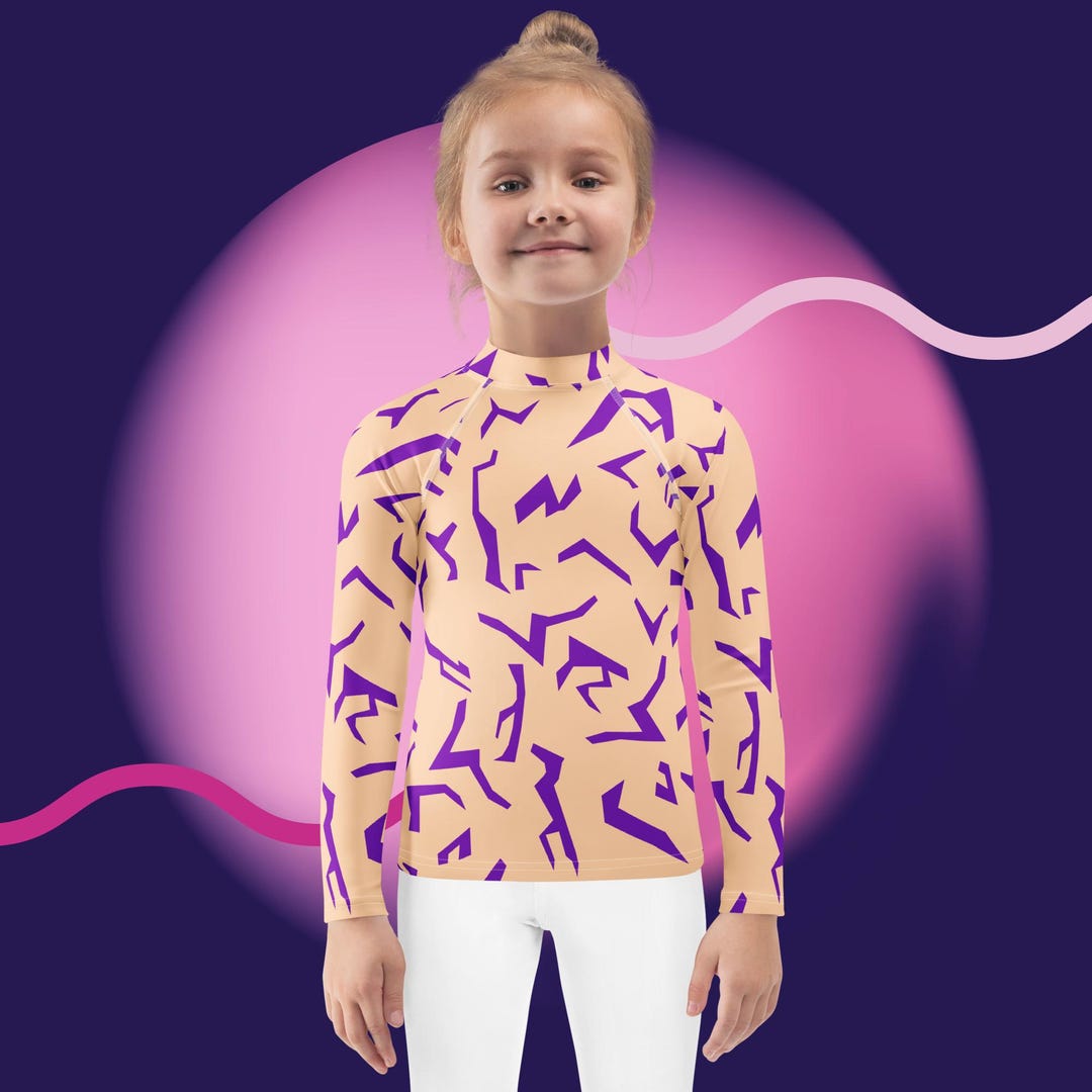Kids Demon Hunter Patterns Rash Guard in Peach - Base Layer for a K-pop ...