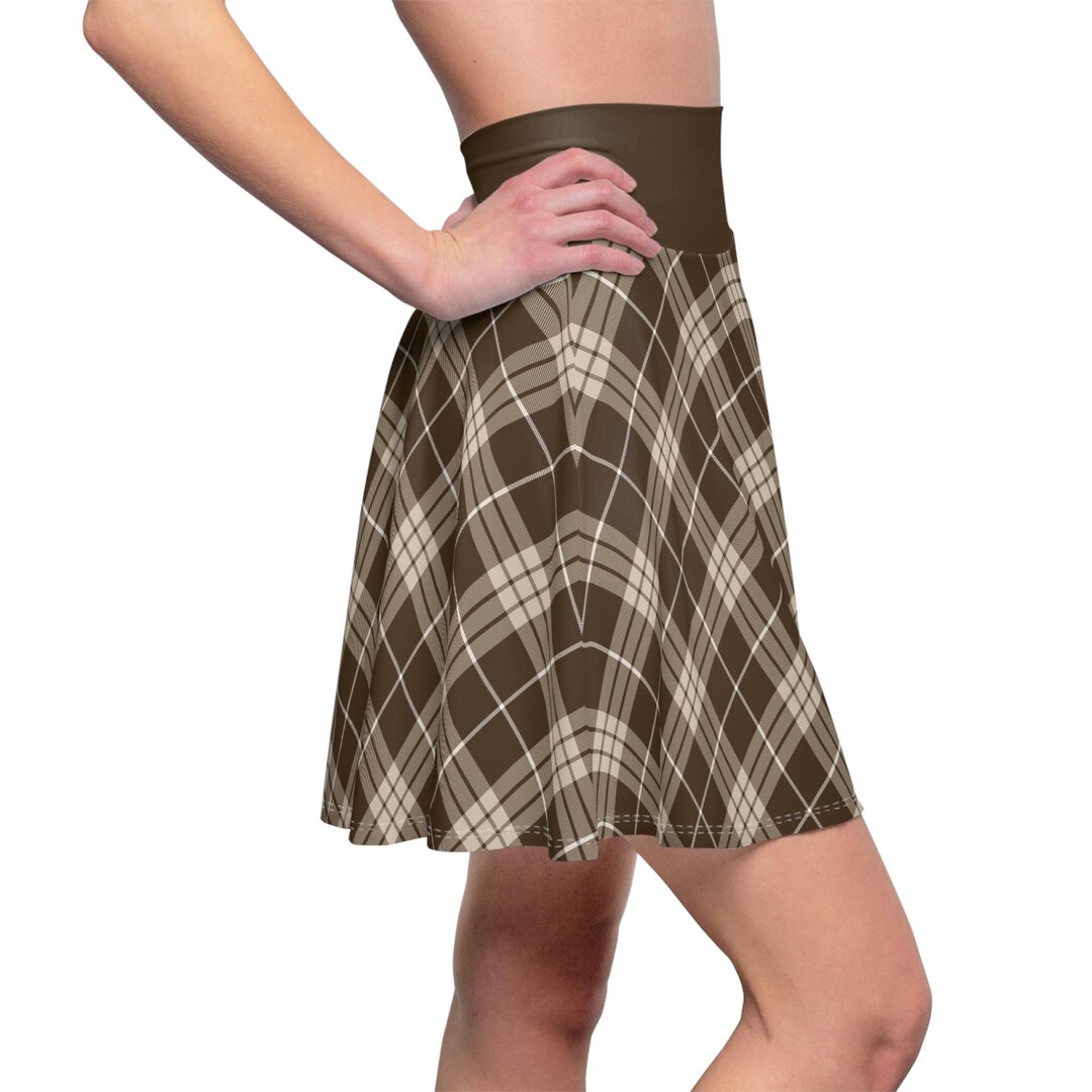 Beige and Brown Plaid Skater Skirt - Classic Dark Academic Tartan With ...