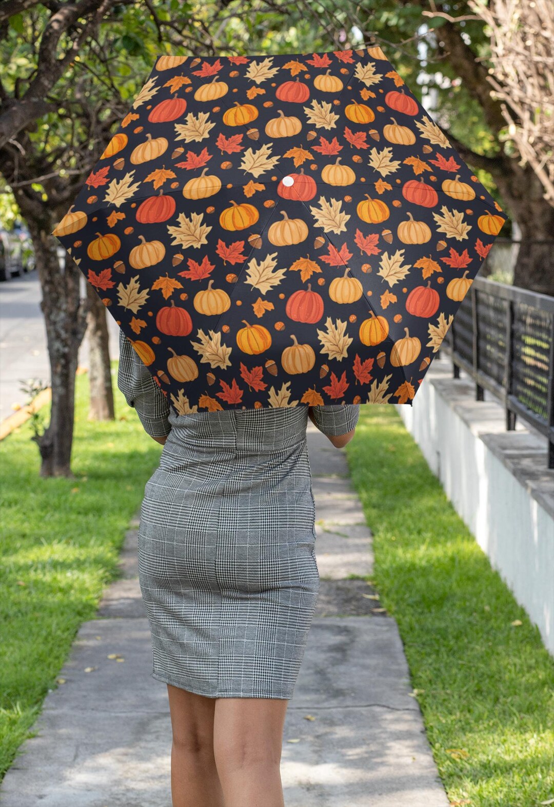 Dark Fall Umbrella With Pumpkins, Acorns and Leaves. Great for Autumn ...