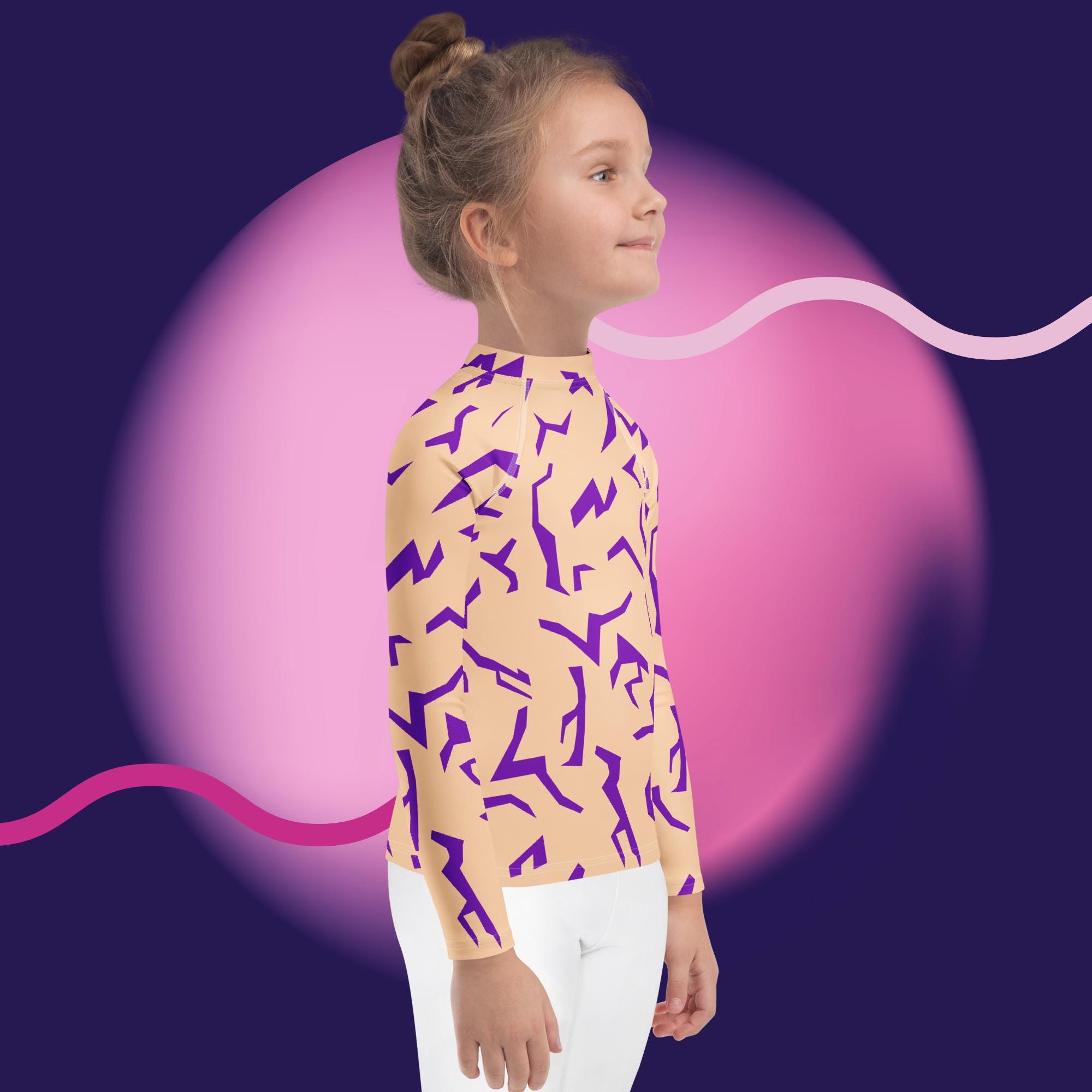 Kids Demon Hunter Patterns Rash Guard in Peach - Base Layer for a K-pop ...