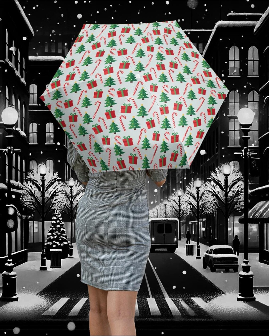 White Christmas Umbrella for Rain or Sun Protection. Great for Winter ...