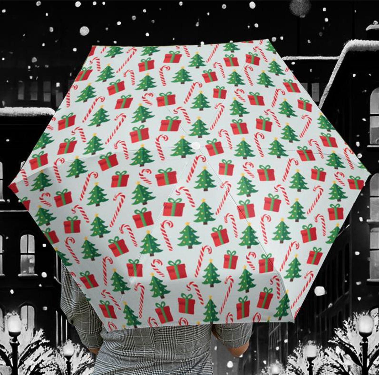 White Christmas Umbrella for Rain or Sun Protection. Great for Winter ...