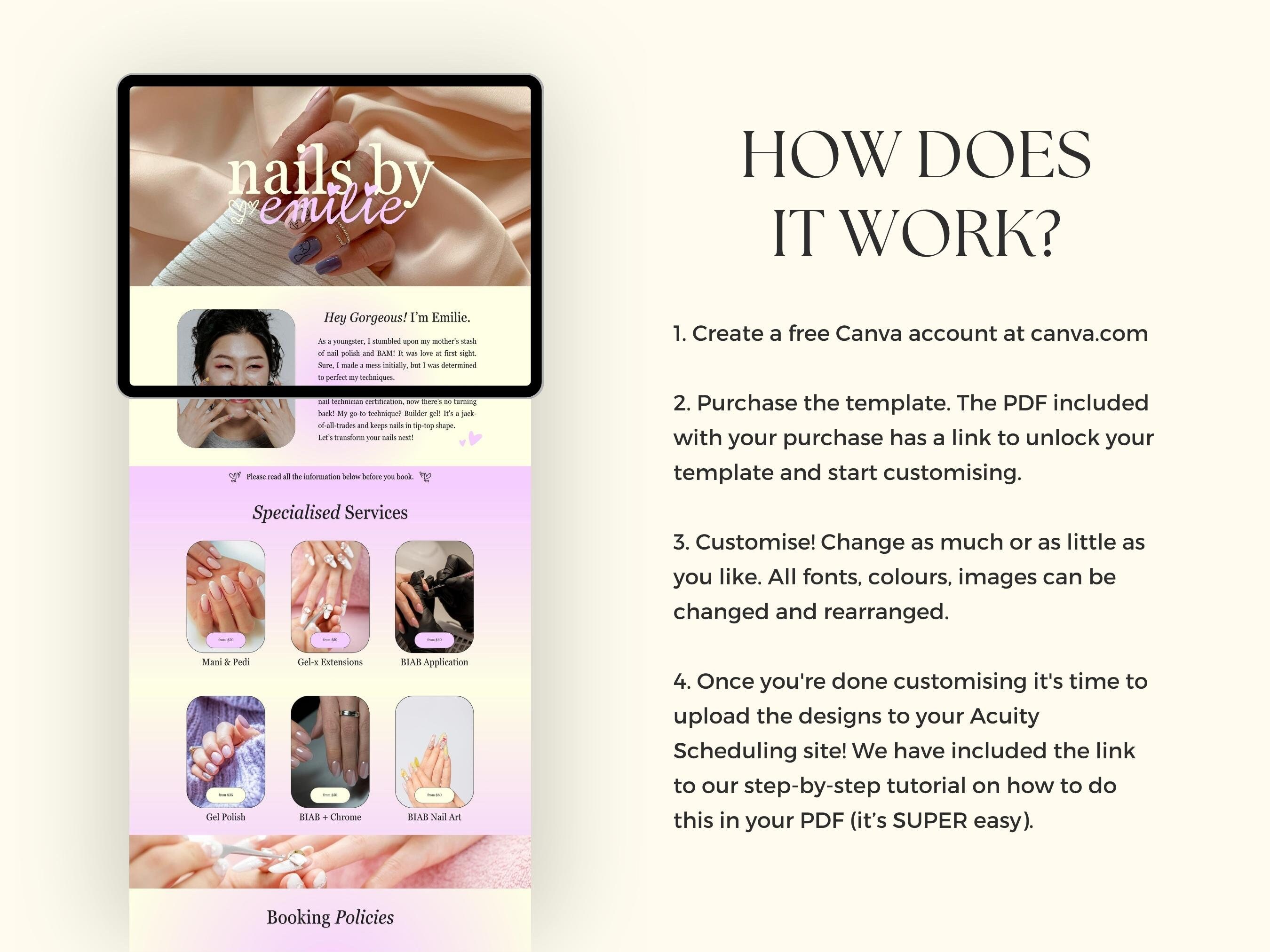 Acuity Scheduling Canva Template for Nail Tech | Scheduling Site for ...