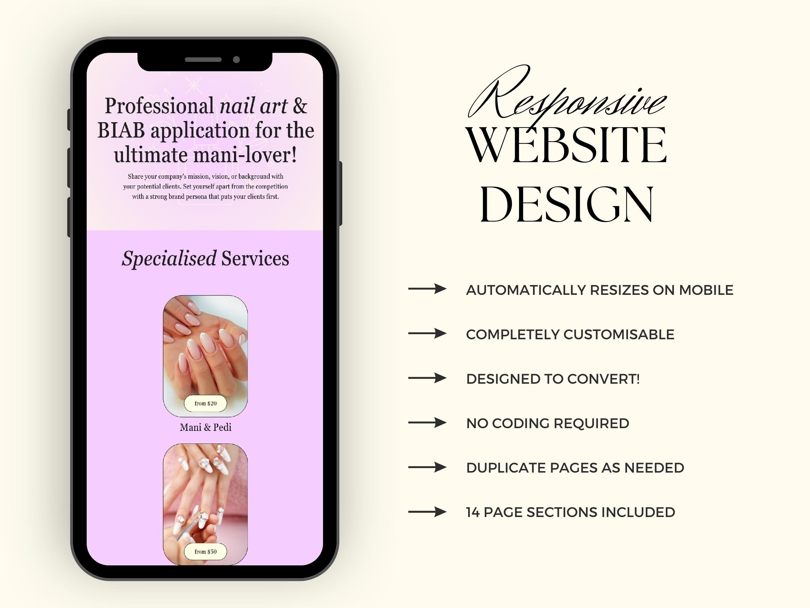 Nail Tech Website Template for Canva, One-page Website Template for ...
