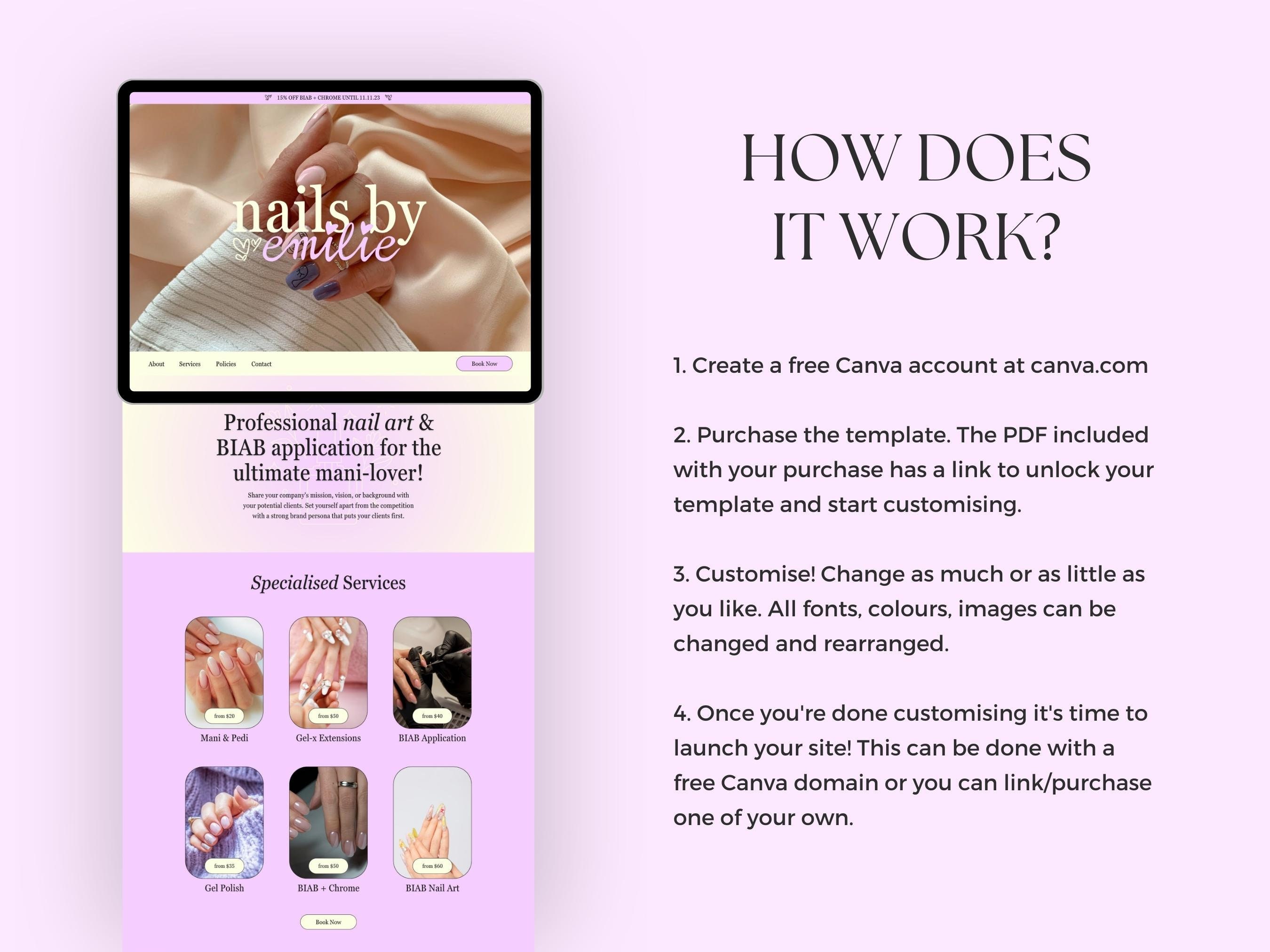 Canva Website Template for Nail Tech One-page Website - Etsy