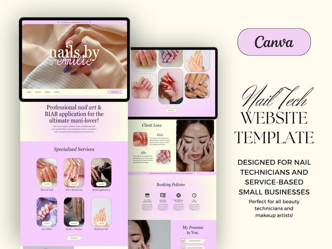 Nail Tech Website Template for Canva, One-page Website Template for ...