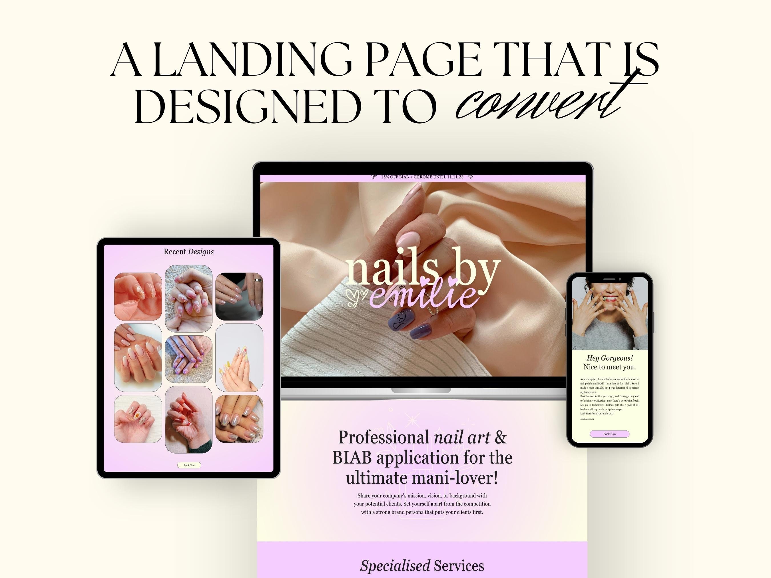 Nail Tech Website Template for Canva, One-page Website Template for ...