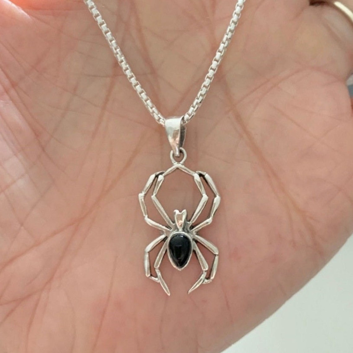 Sterling Silver Spider With Onyx Necklace . Spider Jewelry, Gothic ...