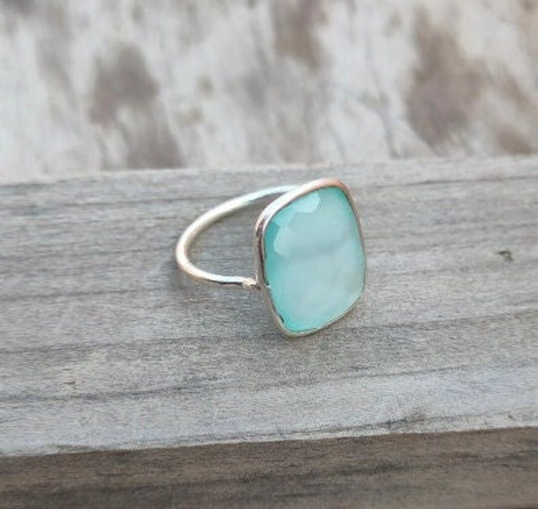 Summer Gift Tags Summer Ring Minimalist Boho Statement Ring aqua Calcy Sterling Silver Ring aqua ...