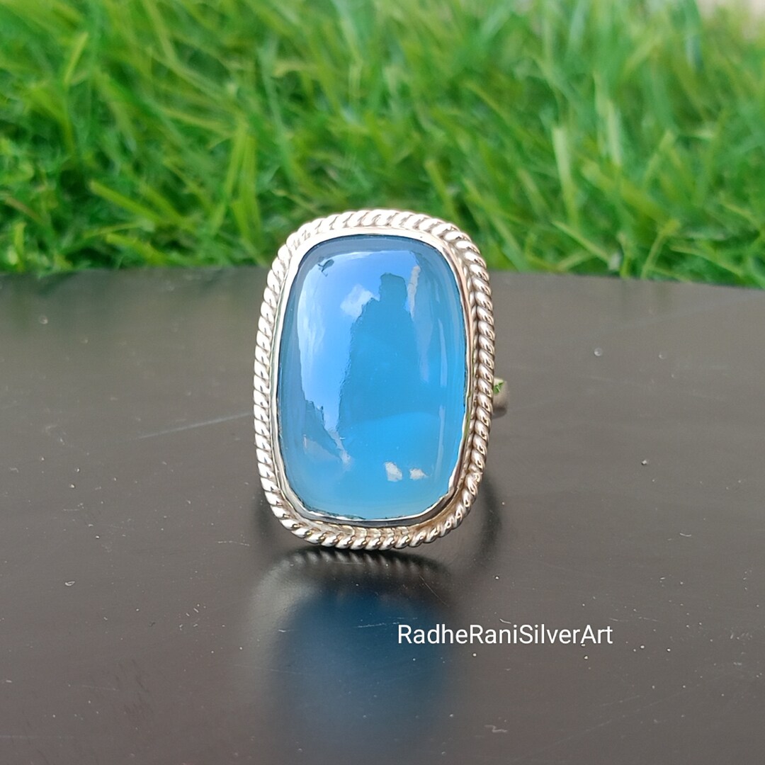 Chalcedony Ring, Baguette Stone Ring, 925 Silver Ring, Bohemian Jewelry ...