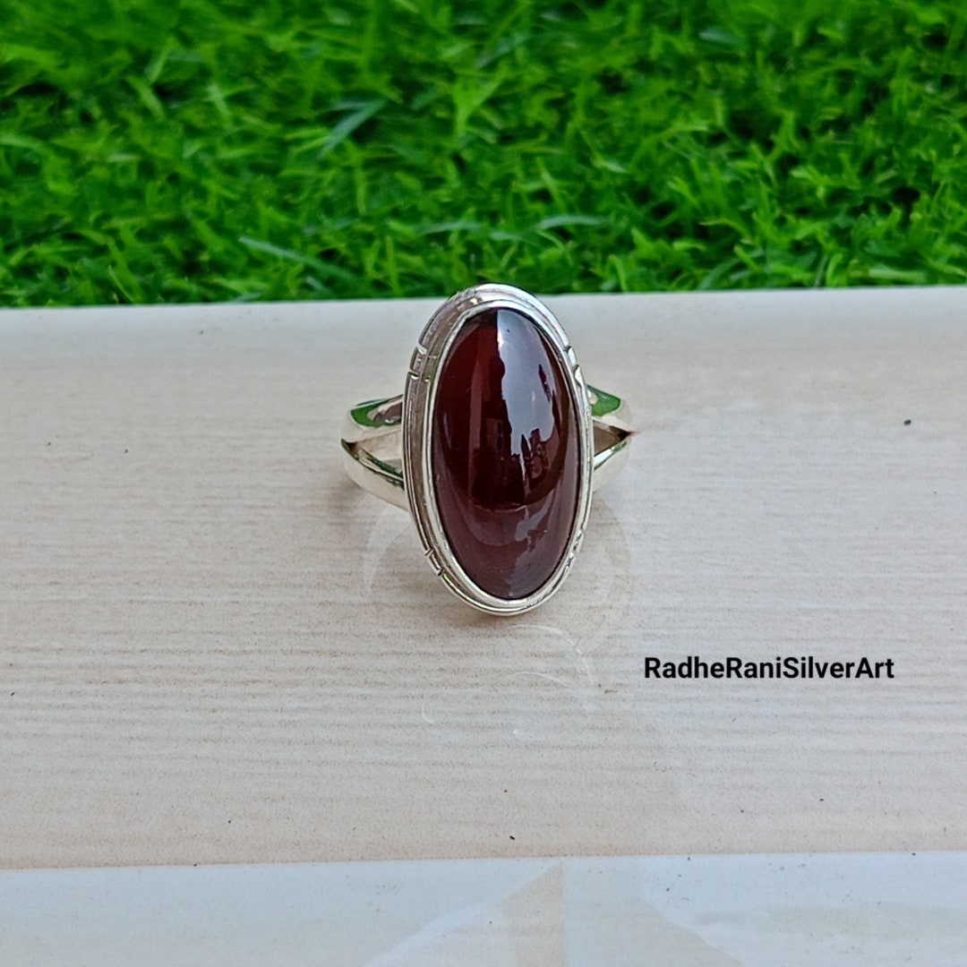 Garnet Ring, Oval Stone Ring, 925 Silver Ring, Bohemian Jewelry ...