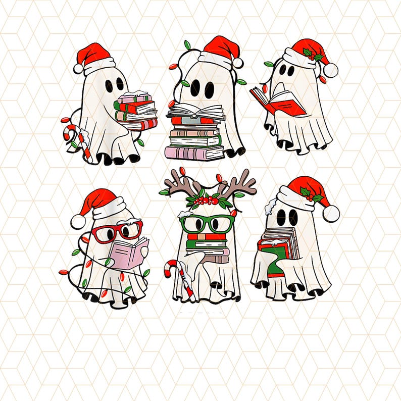 Ghost Reading Christmas PNG, Cute Librarian Teacher PNG, Book Lover ...