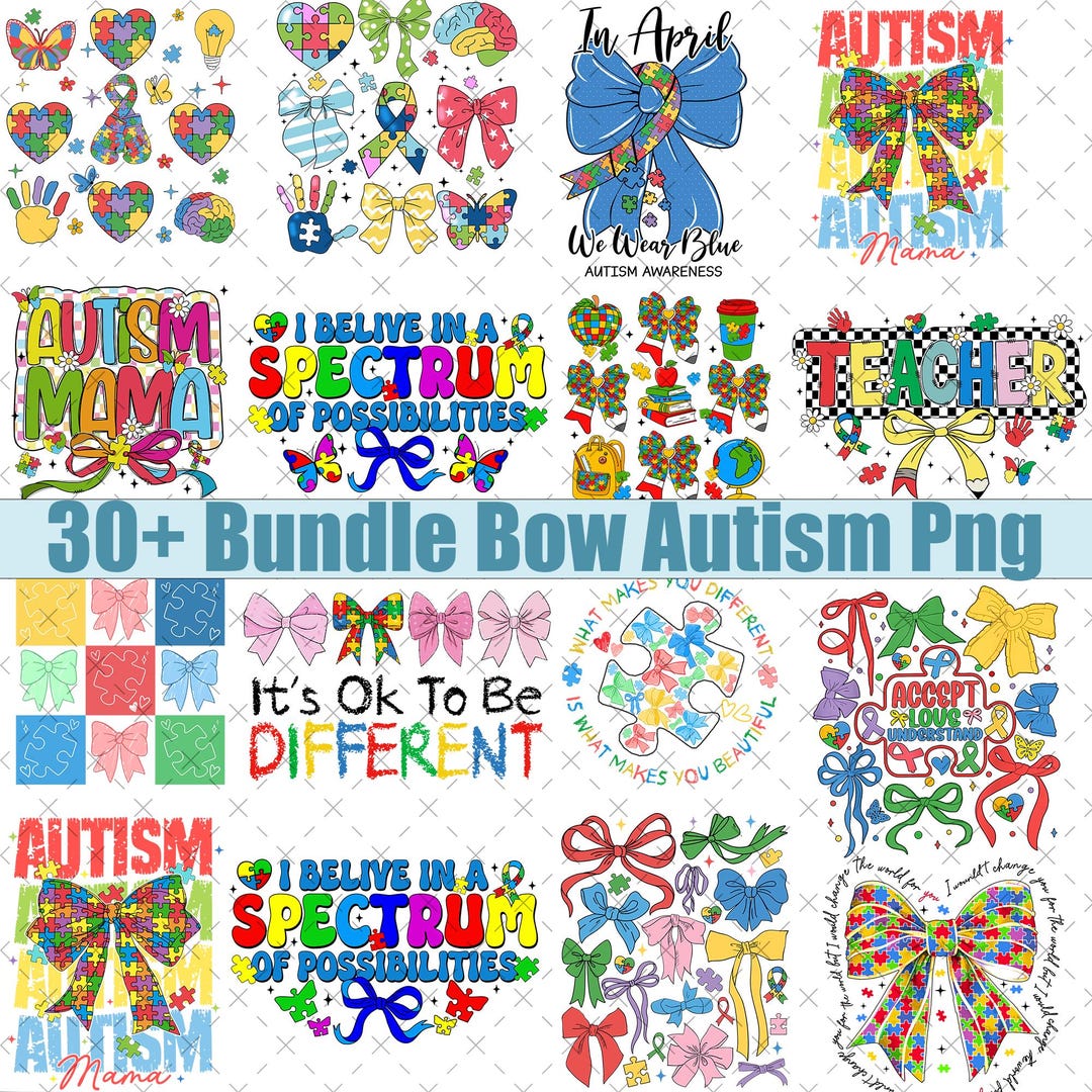 30+ Bundle Bow Autism Awareness Png, Retro Autism Bow Png, Autism Mama ...