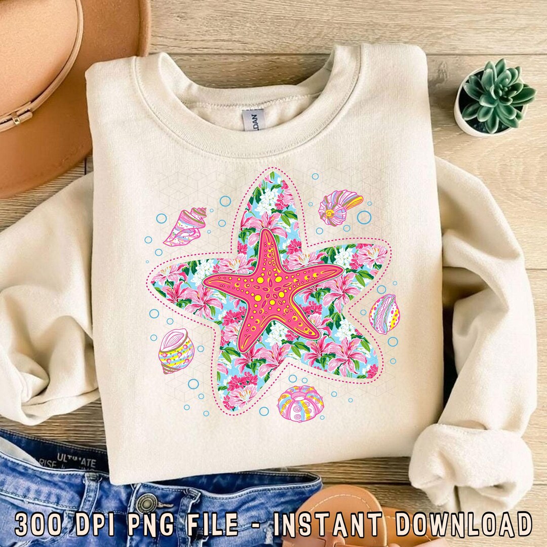 Preppy Starfish Png, Summer Vibes Png, Retro Floral Summer Png, Ocean ...